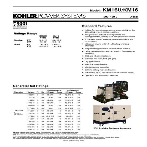 Kohler silent-diesel-generator-km16 | PDF