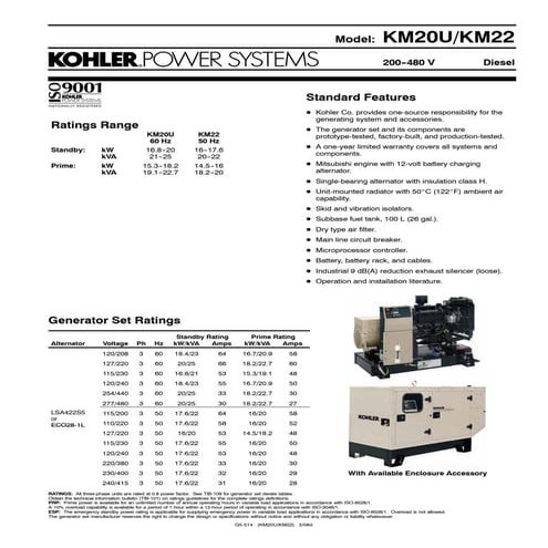 Kohler Silent Diesel Generator KM22 | PDF