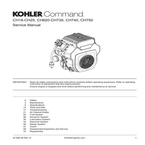 Kohler command ch620 ch730 service repair manual | PDF