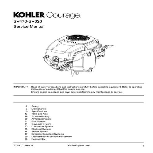 Kohler courage sv540 vertical crankshaft engine service repair manual | PDF