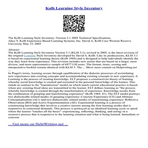 Kolb Learning Style Inventory | PDF