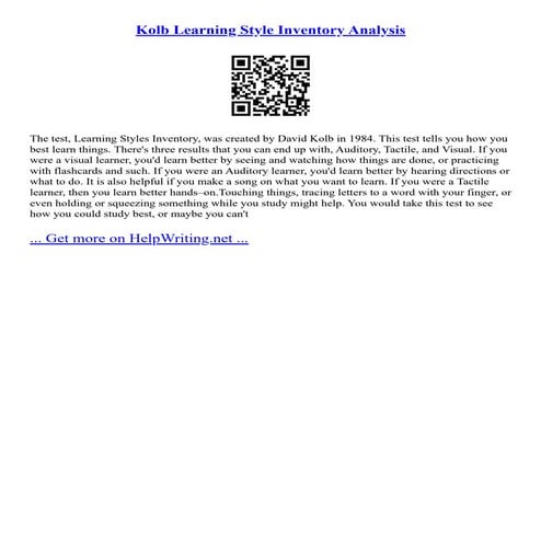 Kolb Learning Style Inventory Analysis | PDF