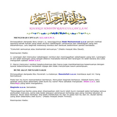 Koleksi hadith rasulullah s.a.w | DOCX