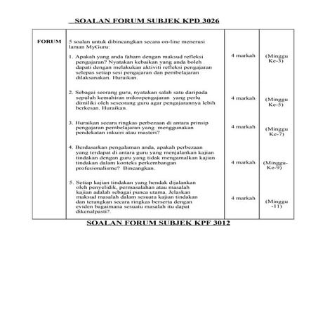 Koleksi Soalan Forum SEM 2 | DOC