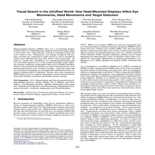 Kollenberg Visual Search In The (Un)Real World How Head Mounted Displays Affect Eye Movements ...