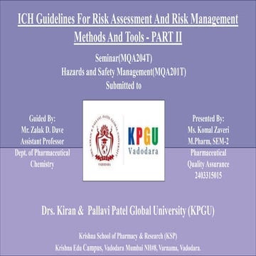 ICH Guidelines For Risk Assessment And Risk Management Methods And ...