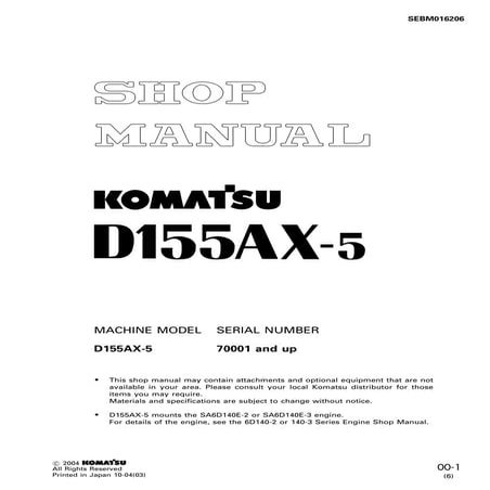 Komatsu D155AX-5 Dozer Bulldozer Service Repair Manual SN 70001 and up.pdf