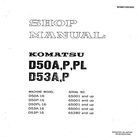Komatsu D50A-16 Dozer Bulldozer Service Repair Manual SN 65001 and up.pdf