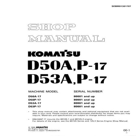 Komatsu D53A-17 Dozer Bulldozer Service Repair Manual SN 80001 and up.pdf