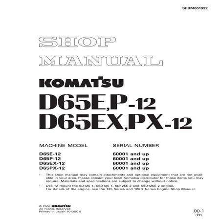Komatsu d65 e 12 dozer bulldozer service repair manual (sn 60001 and up) | PDF