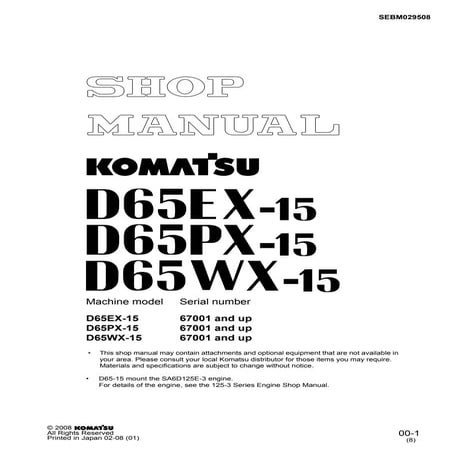 Komatsu d65 ex 15 dozer bulldozer service repair manual sn 67001 and up | PDF