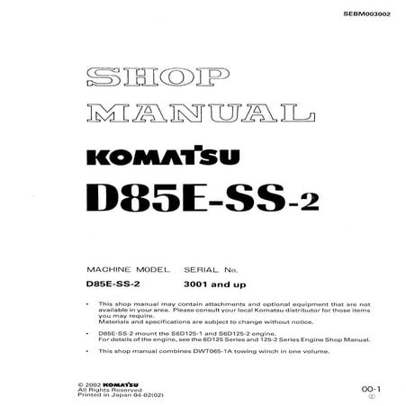 Komatsu D85ESS-2 Dozer Bulldozer Service Repair Manual SN 3001 and up.pdf