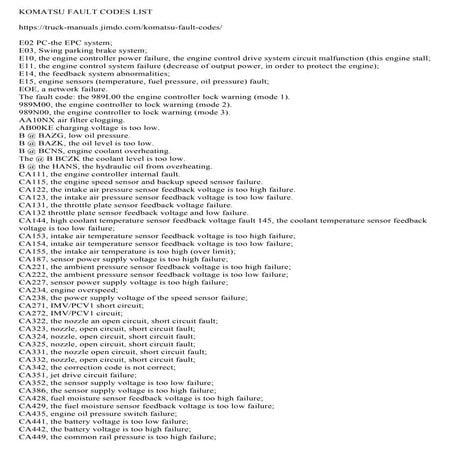 Komatsu fault codes lis ttxt | PDF