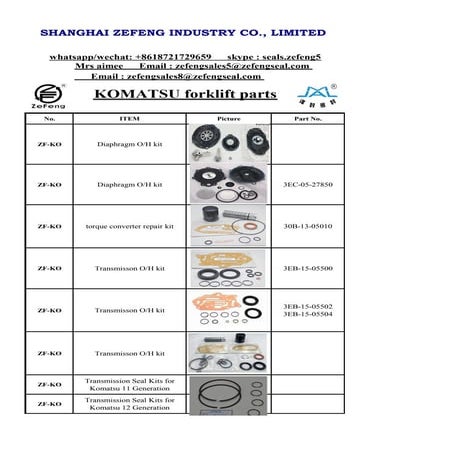 Komatsu forklift parts list from shanghai zefeng industry | PDF