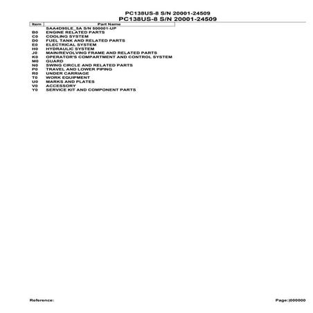 Komatsu pc138 us 8 crawler excavator parts catalogue manual - sn 20001 ...