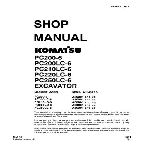 Komatsu pc200 6 excavator service repair manual sn a80001 and up | PDF