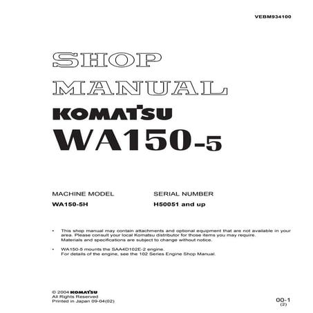 Komatsu WA150-5 Wheel Loader Service Repair Manual (SN H50051 and up).pdf