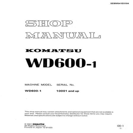 Komatsu wd600 1 wheel dozer service repair manual (sn 10001 and up) | PDF
