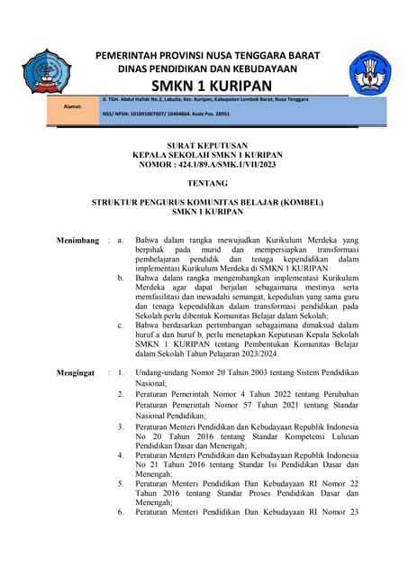 SK Tim P5.pdf sk yang digunakan dalam pelaksanaan tugas | PDF