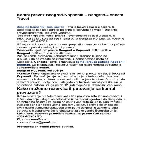 Kombi prevoz beograd kopaonik | PDF