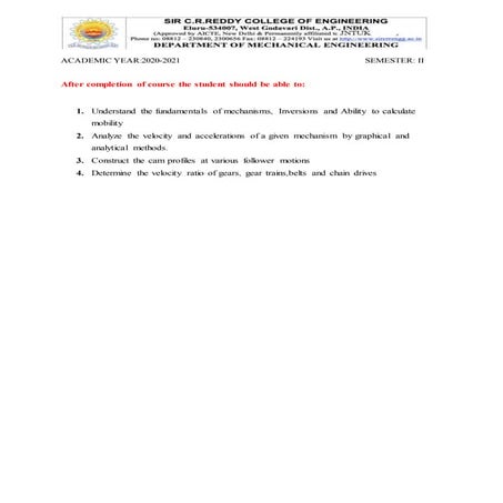 Kom course outcomes and lesson plan for jntuk | DOCX