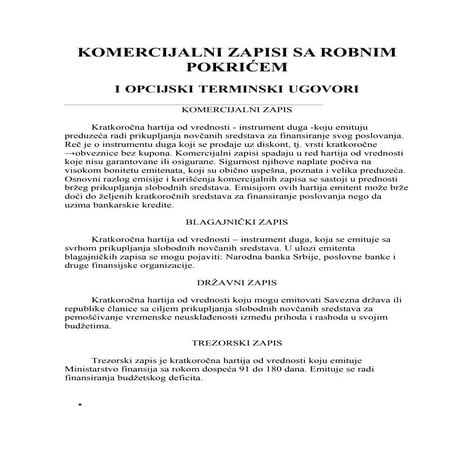 Komercijalni zapisi sa robnim pokricem opcijski terminski ugovori | DOC