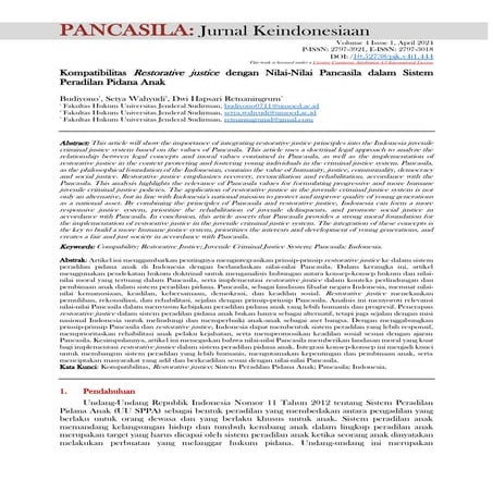 Kompatibilitas Restorative Justice dengan Nilai-Nilai Pancasila dalam Sistem Peradilan Pidana ...