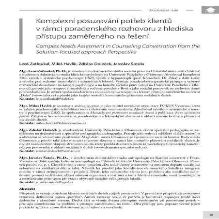 Komplexní posuzování potřeb klientů v rámci poradenského rozhovoru z hlediska přístupu ...