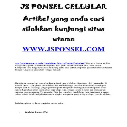 Komponen pada handphone fungsi fungsinya | PDF