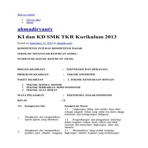 Kompotensi mata pelajaran otomotif | PDF