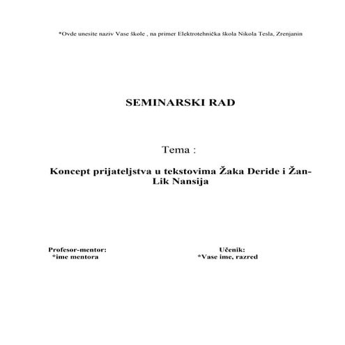 Koncept prijateljstva u tekstovima zaka deride i zan lik nansija | DOC