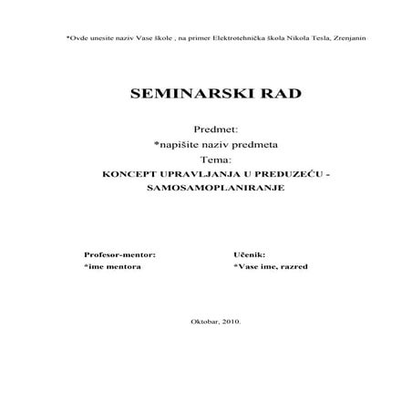 Koncept upravljanje u preduzecu samoplaniranje | DOC