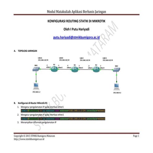 Konfigurasi Routing Statik di MikroTik | PDF