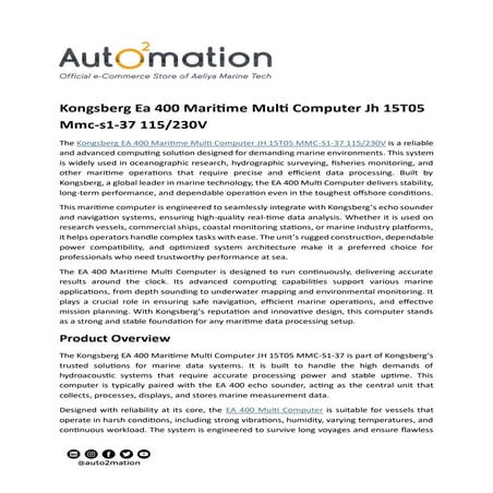 Kongsberg Ea 400 Maritime Multi Computer Jh 15T05 Mmc-s1-37 115 230V | PDF