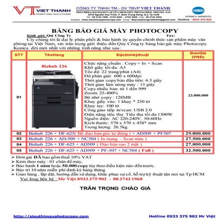 Máy Photocopy Konica Minolta Bizhub 226 | DOCX