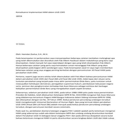 Konsekuensi implementasi ham dalam uud 1945 | DOCX