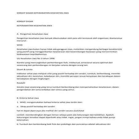 Konsep dasar keperawatan kesehatan jiwa | DOCX