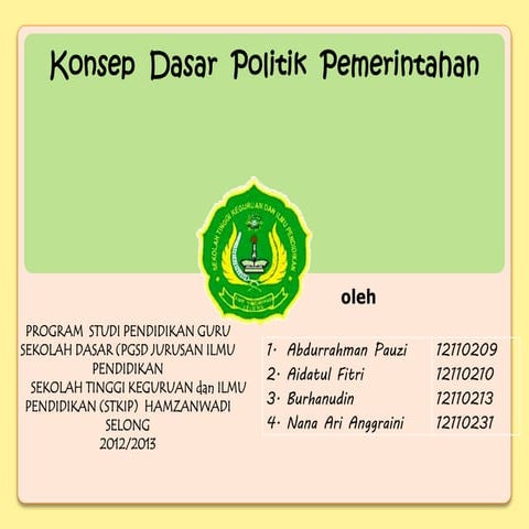 Konsep dasar politik pemerintahan | PPTX