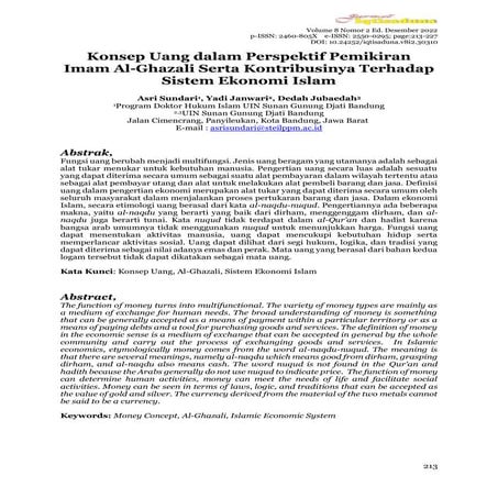 Konsep Uang dalam Perspektif Pemikiran Imam Al-Ghazali Serta Kontribusinya Terhadap Sistem ...