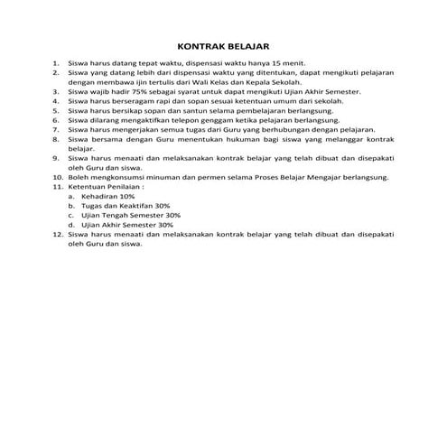 Kontrak belajar | DOCX