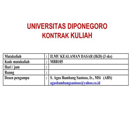 Kontrak kuliah ilmu kealaman dasar | PPT