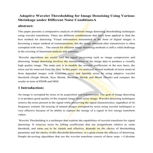 Adapter Wavelet Thresholding For Image Denoising Using Various
