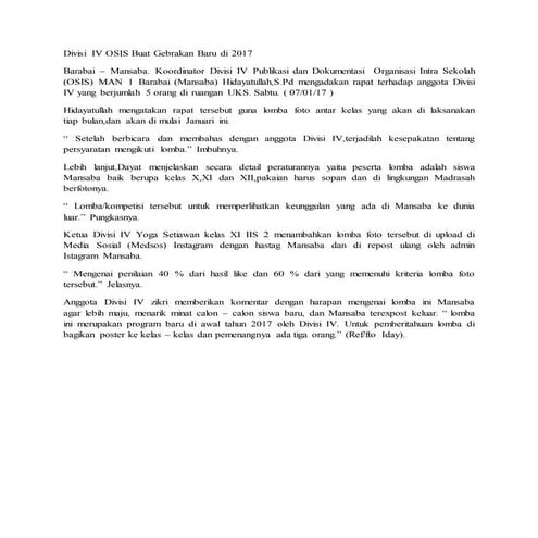 Koordinator divisi iv osis adakan rapat | PDF