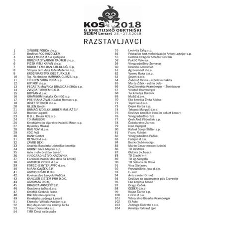 Kos 2018: razstavljavci | PDF