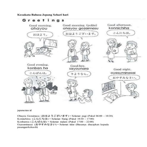 Kosakata bahasa jepang sehari hari | DOCX