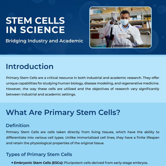 Primary Stem Cells for Industrial and Academic Research | PDF