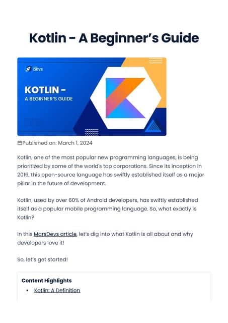 Presentation On Kotlin Programming Languagepptx