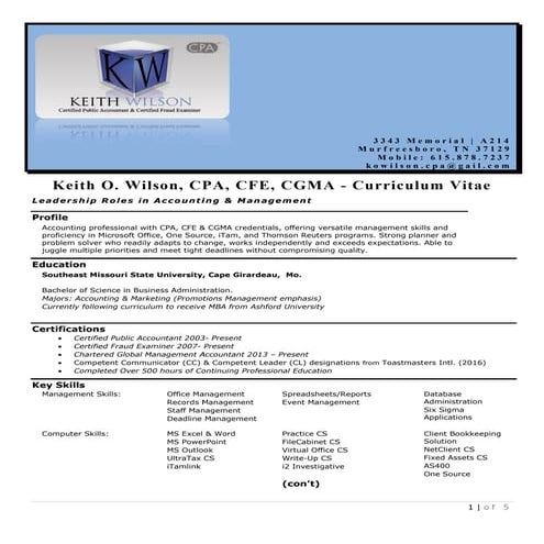 Keith O. Wilson CV 07.14.16