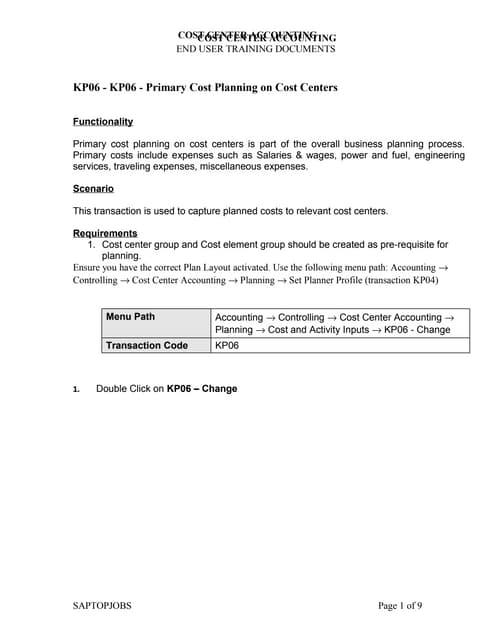 Kp06 Primary Cost Planning | DOC