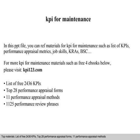 Kpi for maintenance | PPT